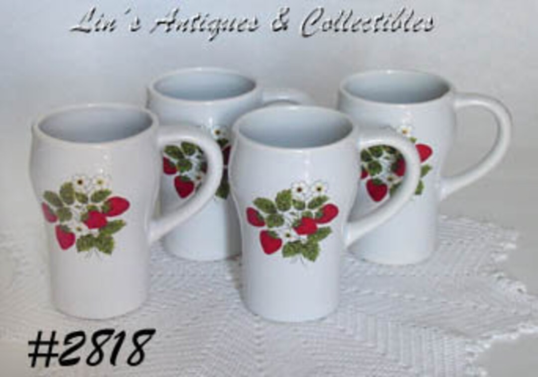 Mccoy Pottery Set of 4 Strawberry Country Tall Mugs (#2818) - Etsy