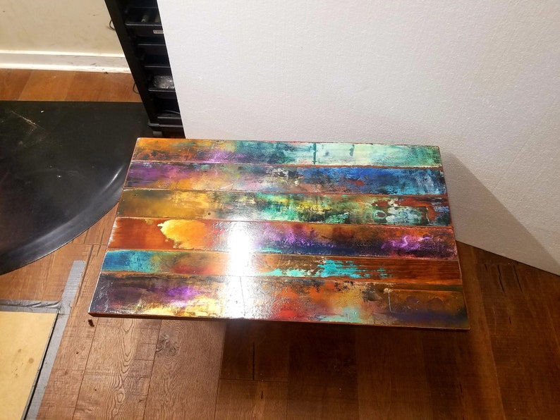 Whimsical Jewel Tone Painted Coffee Table. Abstract Metallic - Etsy ...