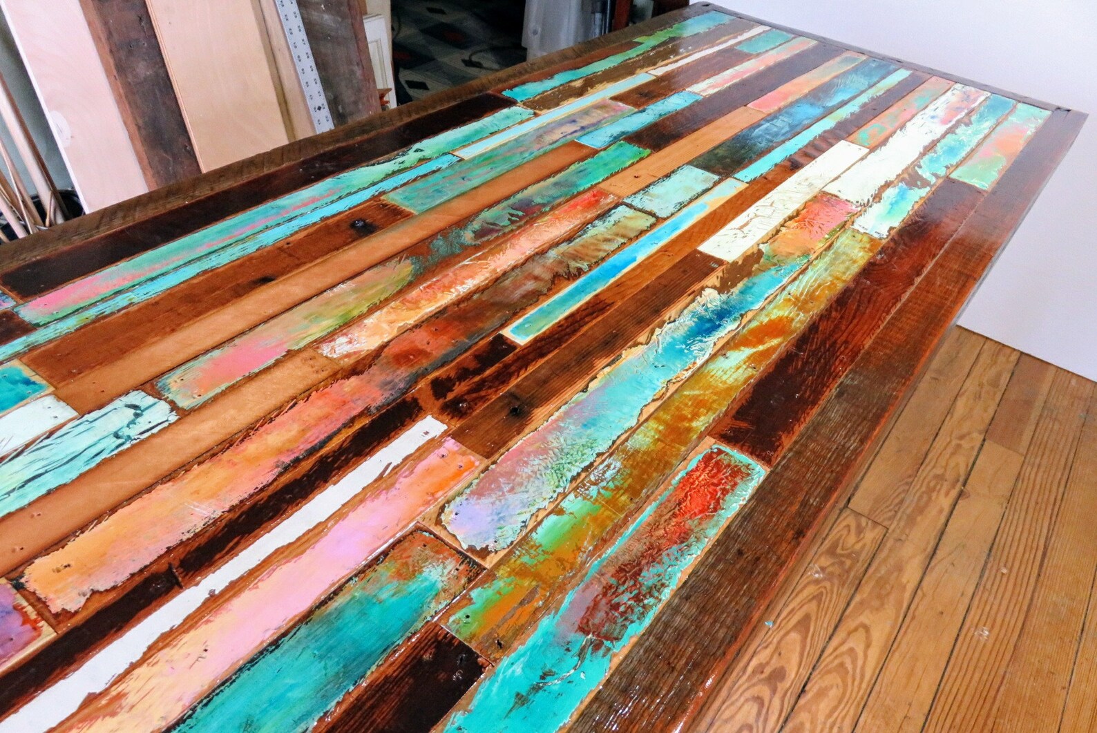 Dining Table With Colorful Barn Wood Mosaic. - Etsy