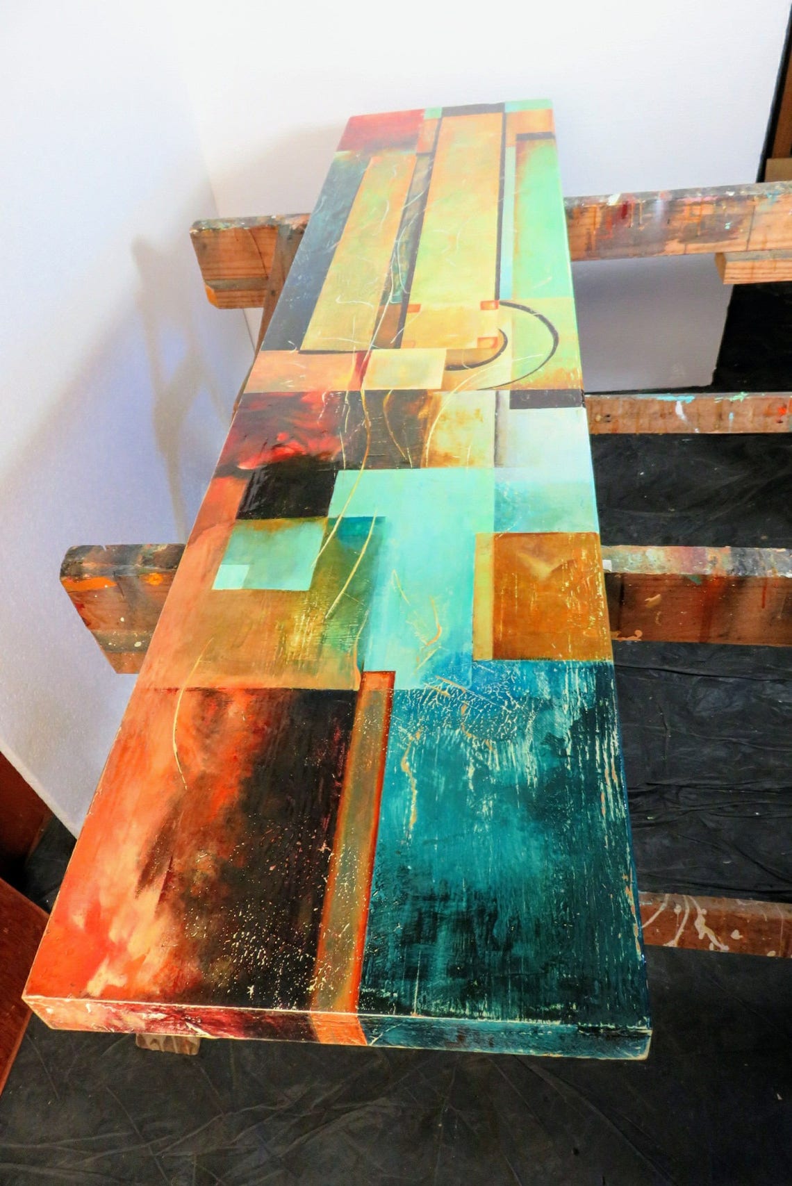 Mandalorian Cubism Painted Console. Art Deco Entry Table - Etsy