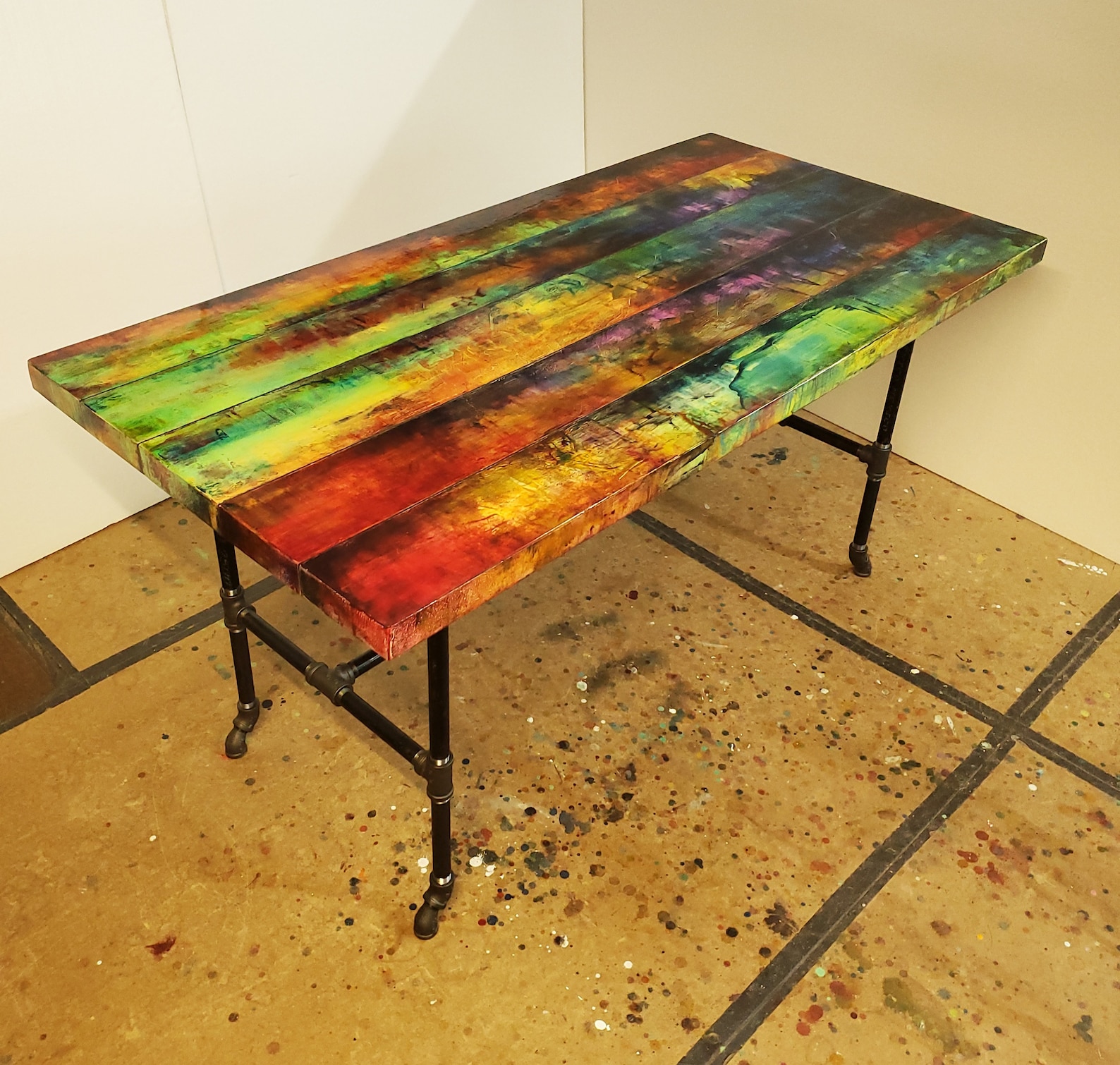 Bohemian Painted Dining Table. Table Top With Vibrant Jewel Tones ...
