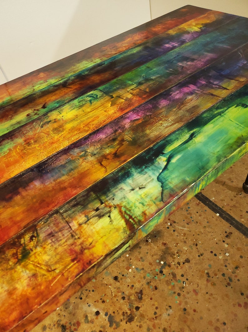 Bohemian Painted Dining Table. Table Top With Vibrant Jewel Tones ...