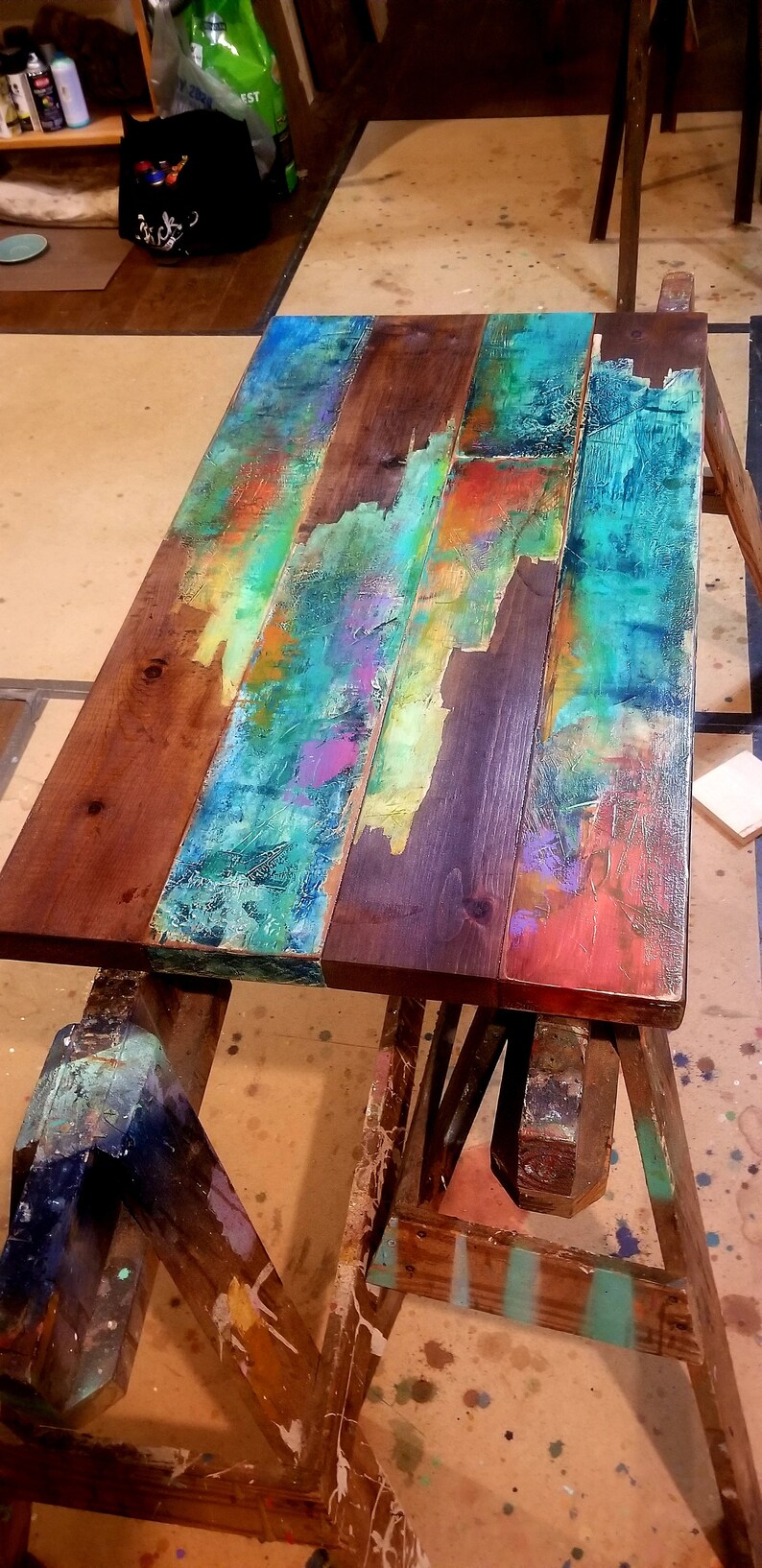 Whimsical Painted Coffee Table. Multi Colored Coctail Table. Colorful ...