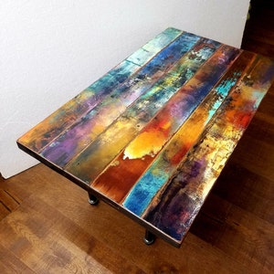 Whimsical Jewel Tone Painted Coffee Table. Abstract Metallic Orange ...