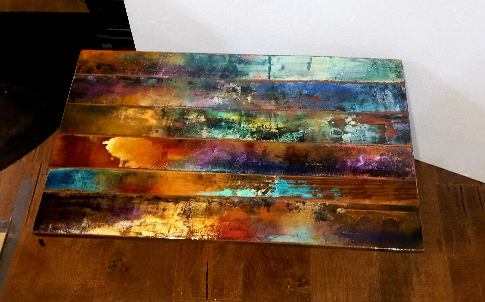 Whimsical jewel tone painted coffee table. abstract metallic | Etsy