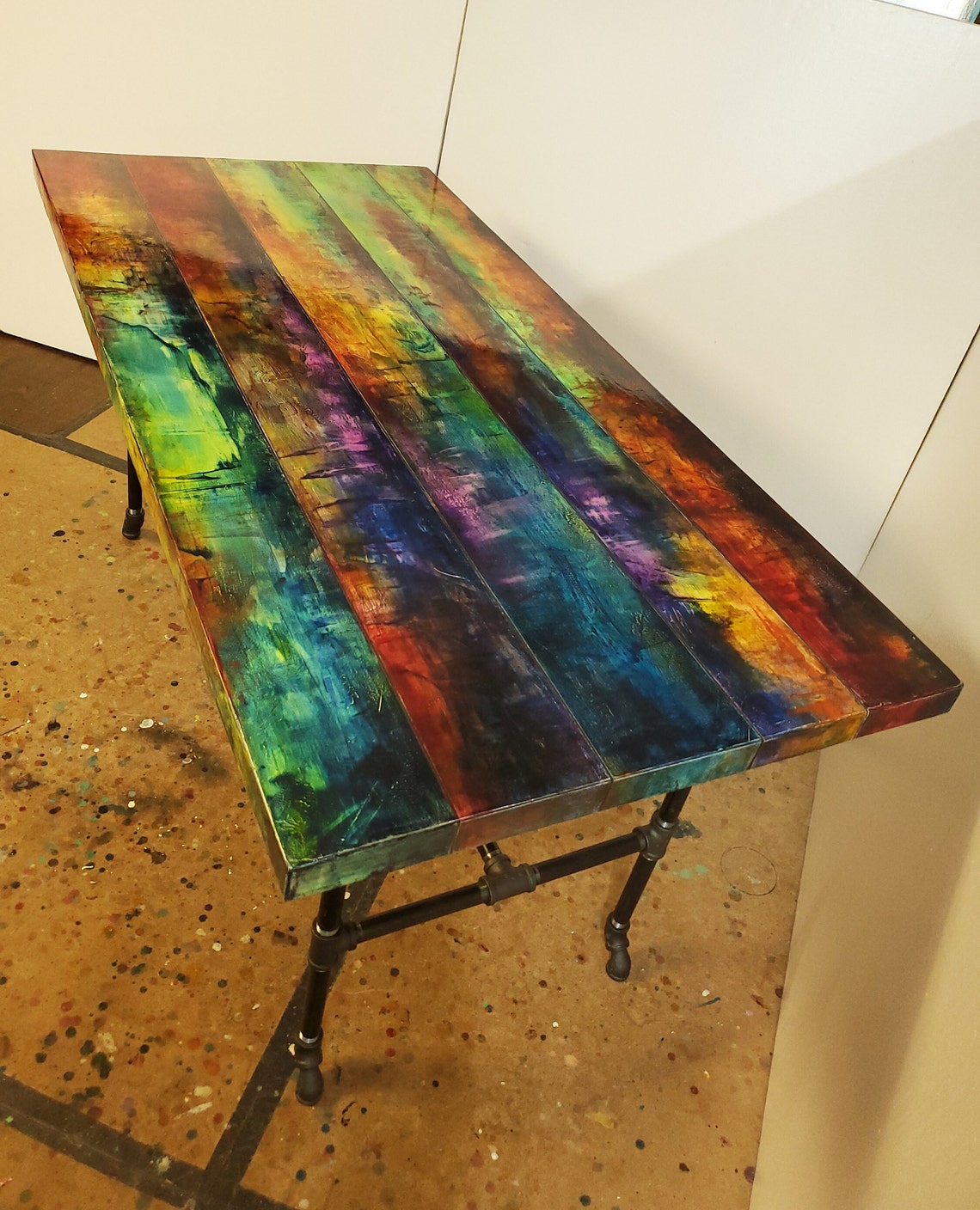 Bohemian Painted Dining Table. Table Top With Vibrant Jewel - Etsy