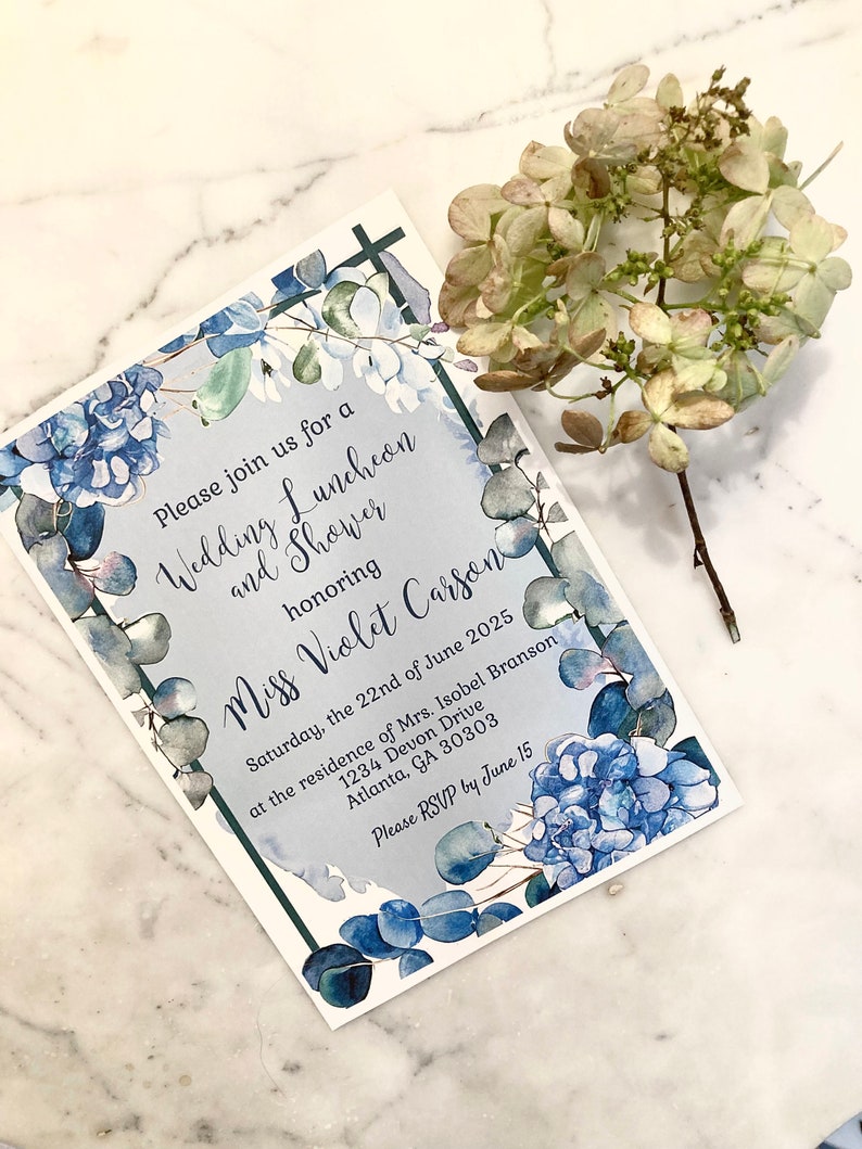 Wedding Luncheon Shower Blue Hydrangea Instant Download Editable ...