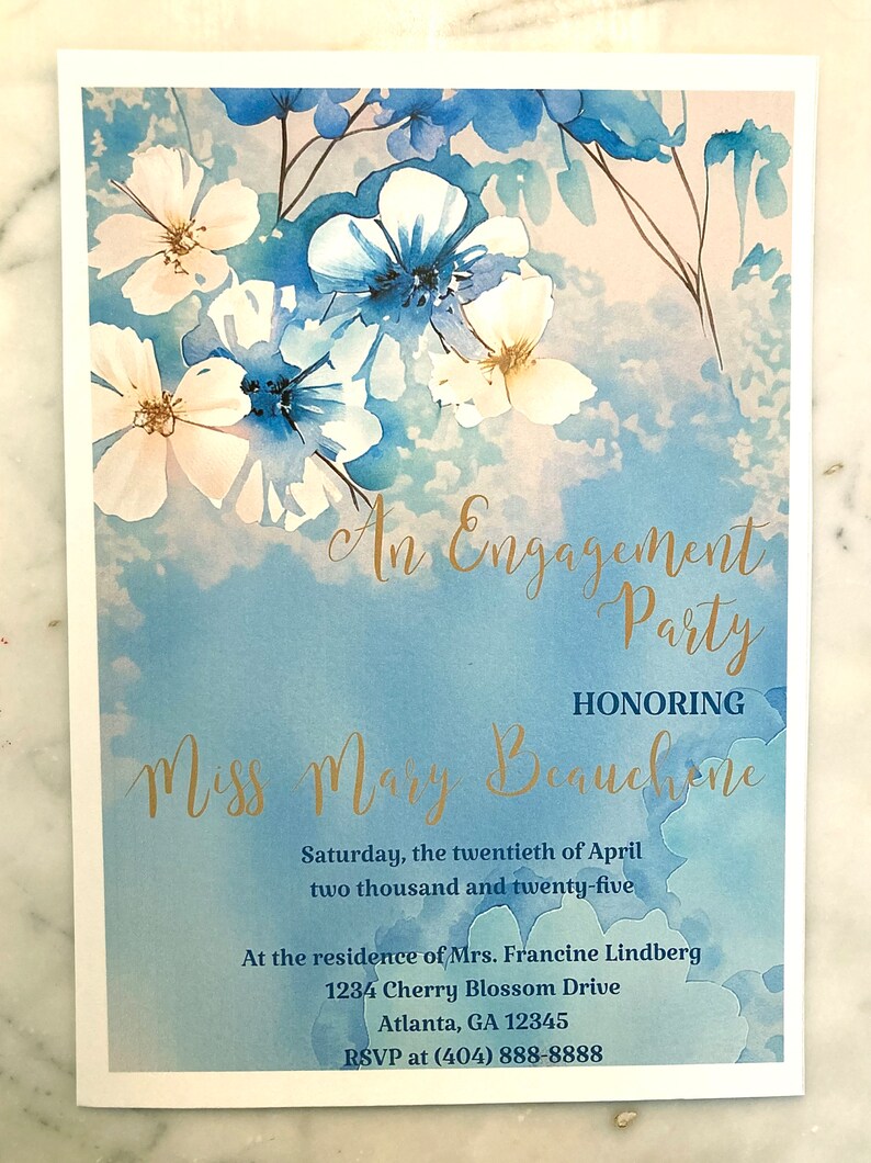 Blue Watercolor Flowers Instant Download Invitation Template Editable ...