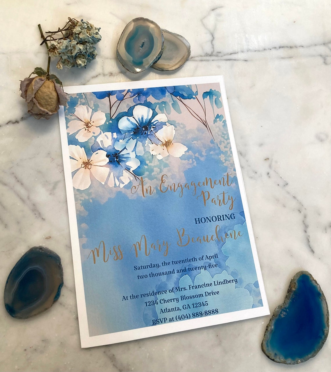 Blue Watercolor Flowers Instant Download Invitation Template Editable ...