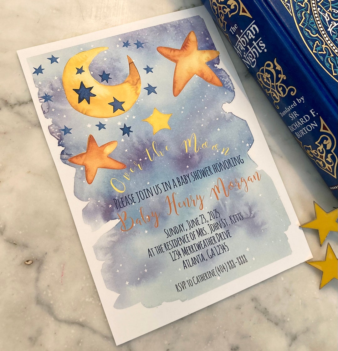 Over the Moon Instant Download Invitation Template Baby Shower Birthday ...