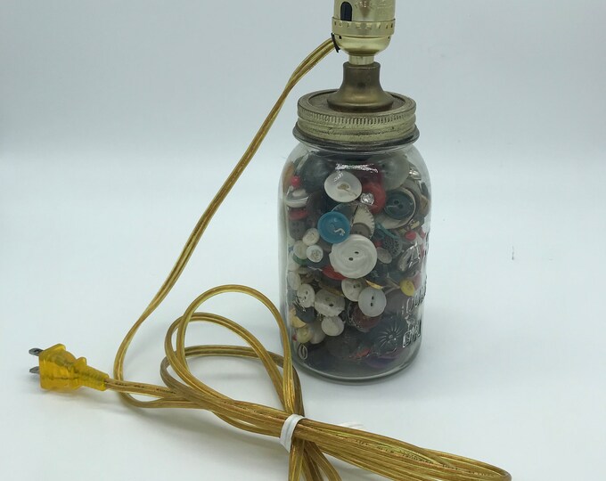 Atlas Canning Jar Lamp Filled With Buttons! Mason Jar Lamp Filled With ...