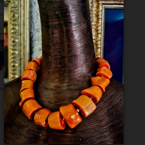 Orange Nugget Coral Statement Necklace, Bold Chunky Salmon Shell Neck ...