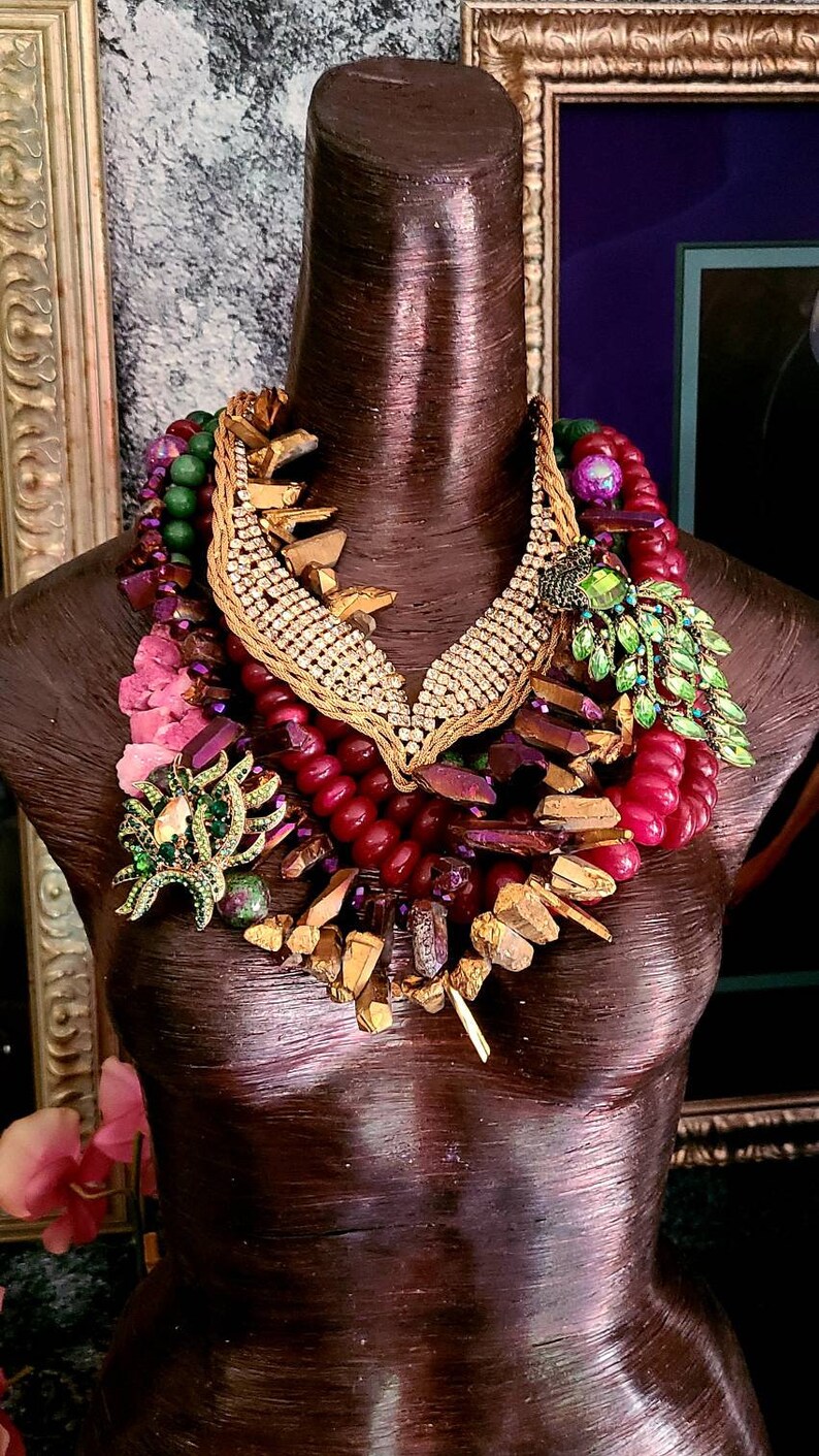 Exotic Gemstone Assemblage Statement Necklace KATROX Ruby - Etsy