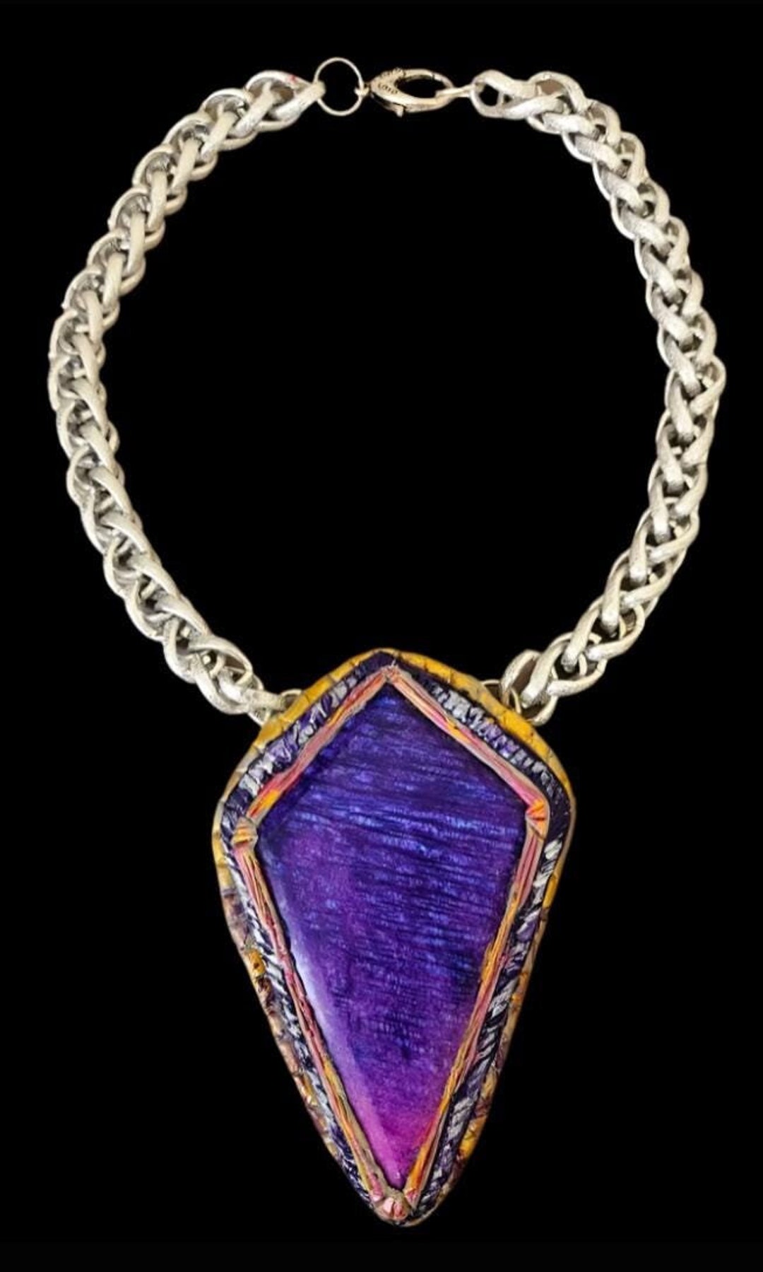 Purple Flash Moonstone Diamond Shaped Sculpted Statement Necklace, Art ...