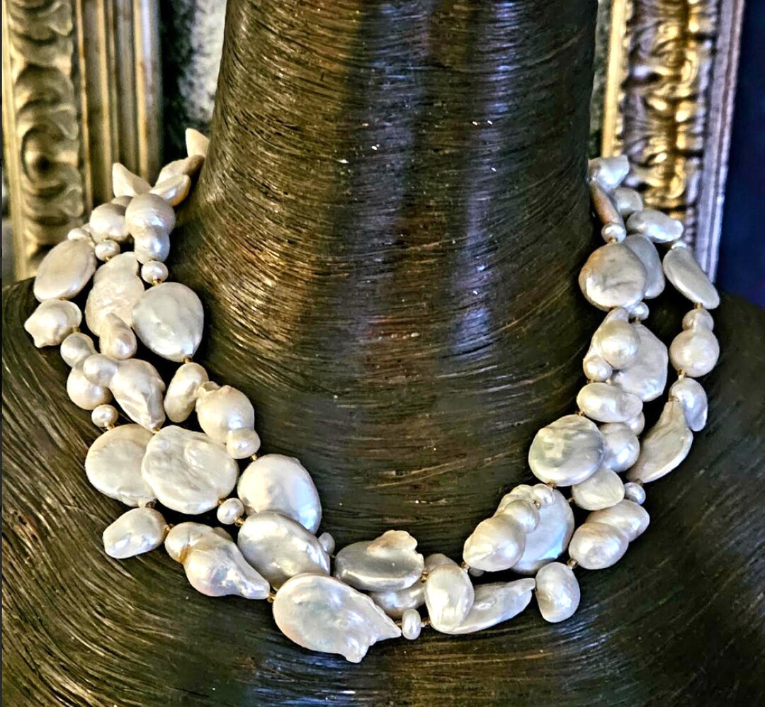 Triple Strand Baroque Freshwater Pearl Statement Necklace, Jewelry for ...