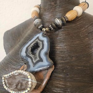 Earthy Mixed Gemstone Chest Piece, Agate Geode and Jasper Earth Tone ...