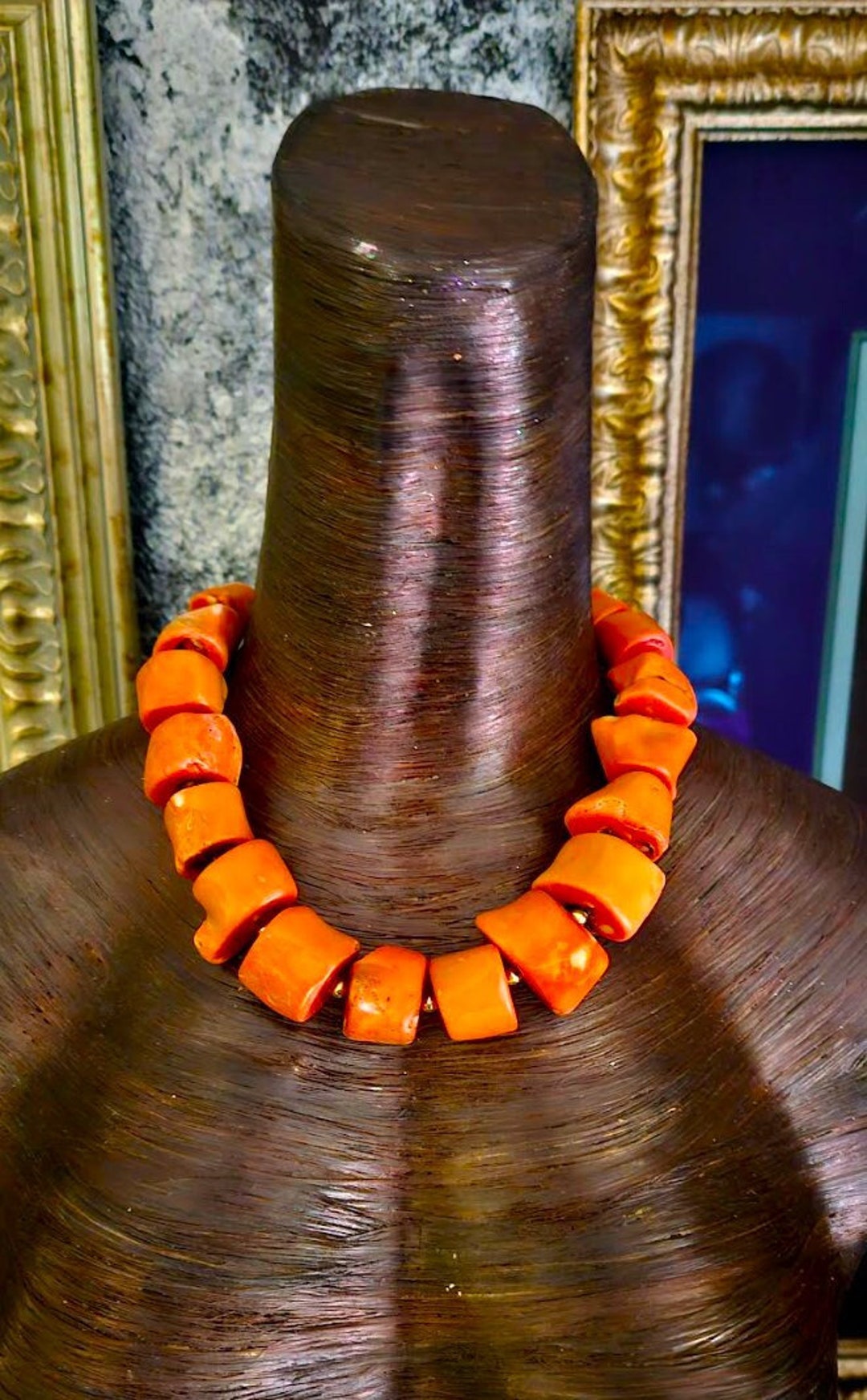 Orange Nugget Coral Statement Necklace, Bold Chunky Salmon Shell Neck ...