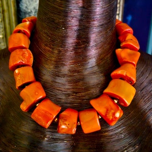 Orange Nugget Coral Statement Necklace, Bold Chunky Salmon Shell Neck ...