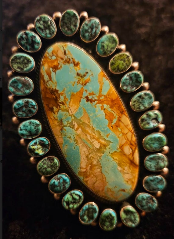 B Yellowhorse Navajo Turquoise Cluster Statement Ring… - Gem