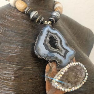 Earthy Mixed Gemstone Chest Piece, Agate Geode and Jasper Earth Tone ...