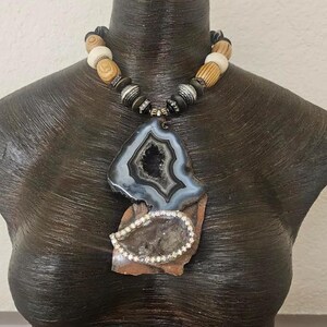 Earthy Mixed Gemstone Chest Piece, Agate Geode and Jasper Earth Tone ...