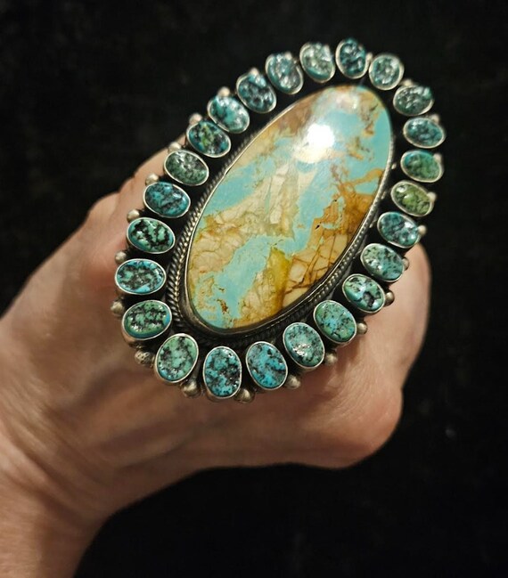 B Yellowhorse Navajo Turquoise Cluster Statement Ring… - Gem