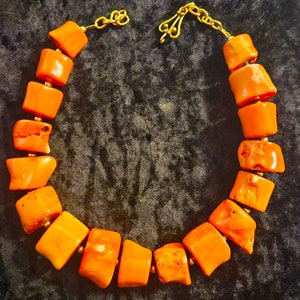 Orange Nugget Coral Statement Necklace, Bold Chunky Salmon Shell Neck ...