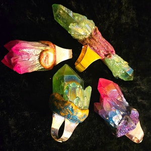 Colorful Rough Quartz Adjustable Statement Ring Set, Gemstone Finger ...