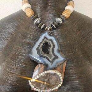 Earthy Mixed Gemstone Chest Piece, Agate Geode and Jasper Earth Tone ...