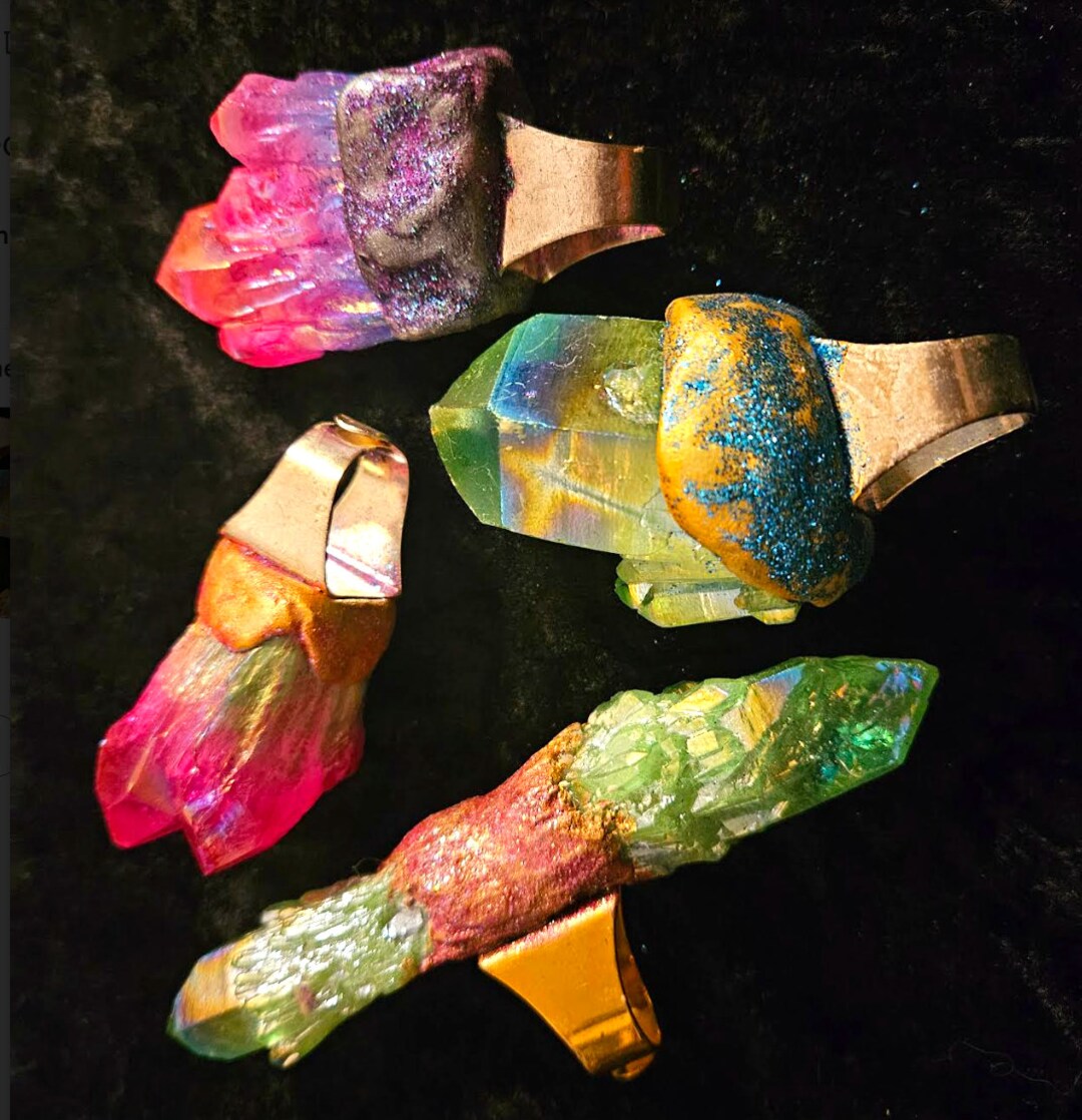 Colorful Rough Quartz Adjustable Statement Ring Set, Gemstone Finger ...