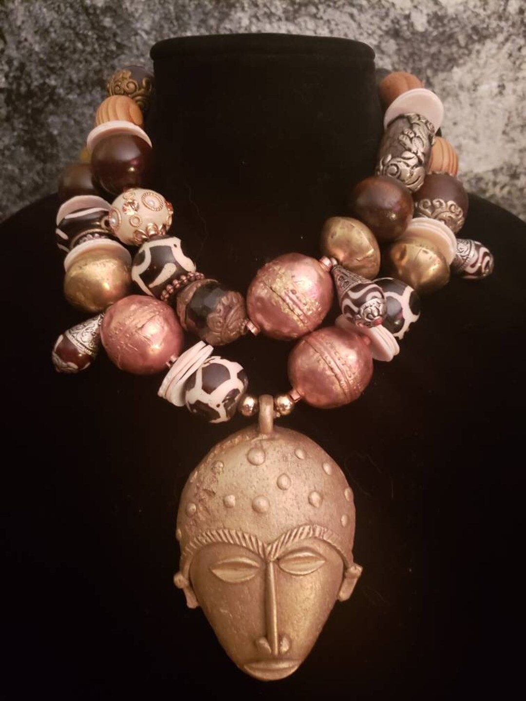 African Brass Mask Tribal Statement Pendant Ethiopian Copper - Etsy