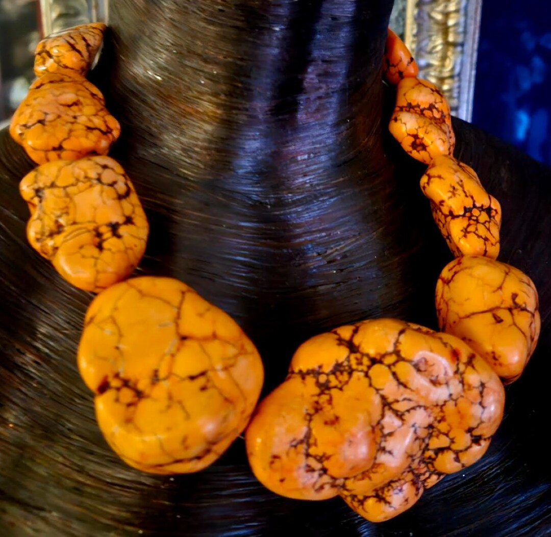 Orange Howlite Magnesite Large Nugget Statement Necklace, Faux ...