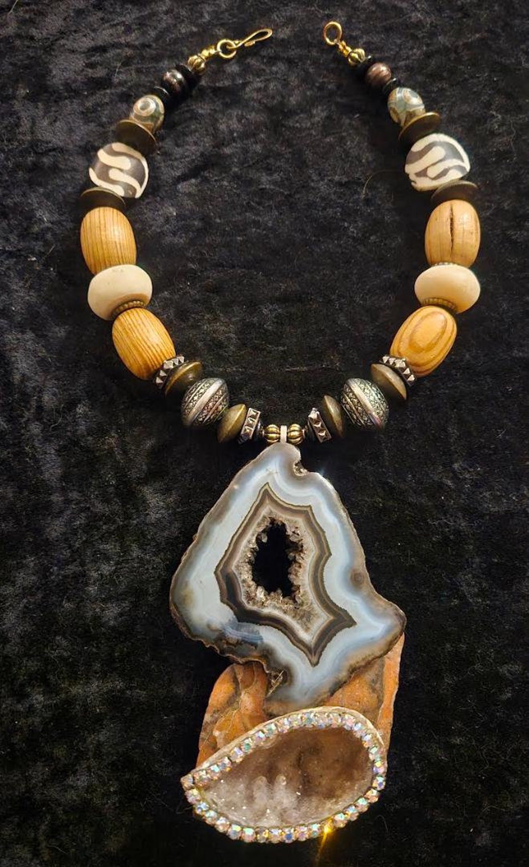 Earthy Mixed Gemstone Chest Piece, Agate Geode and Jasper Earth Tone ...