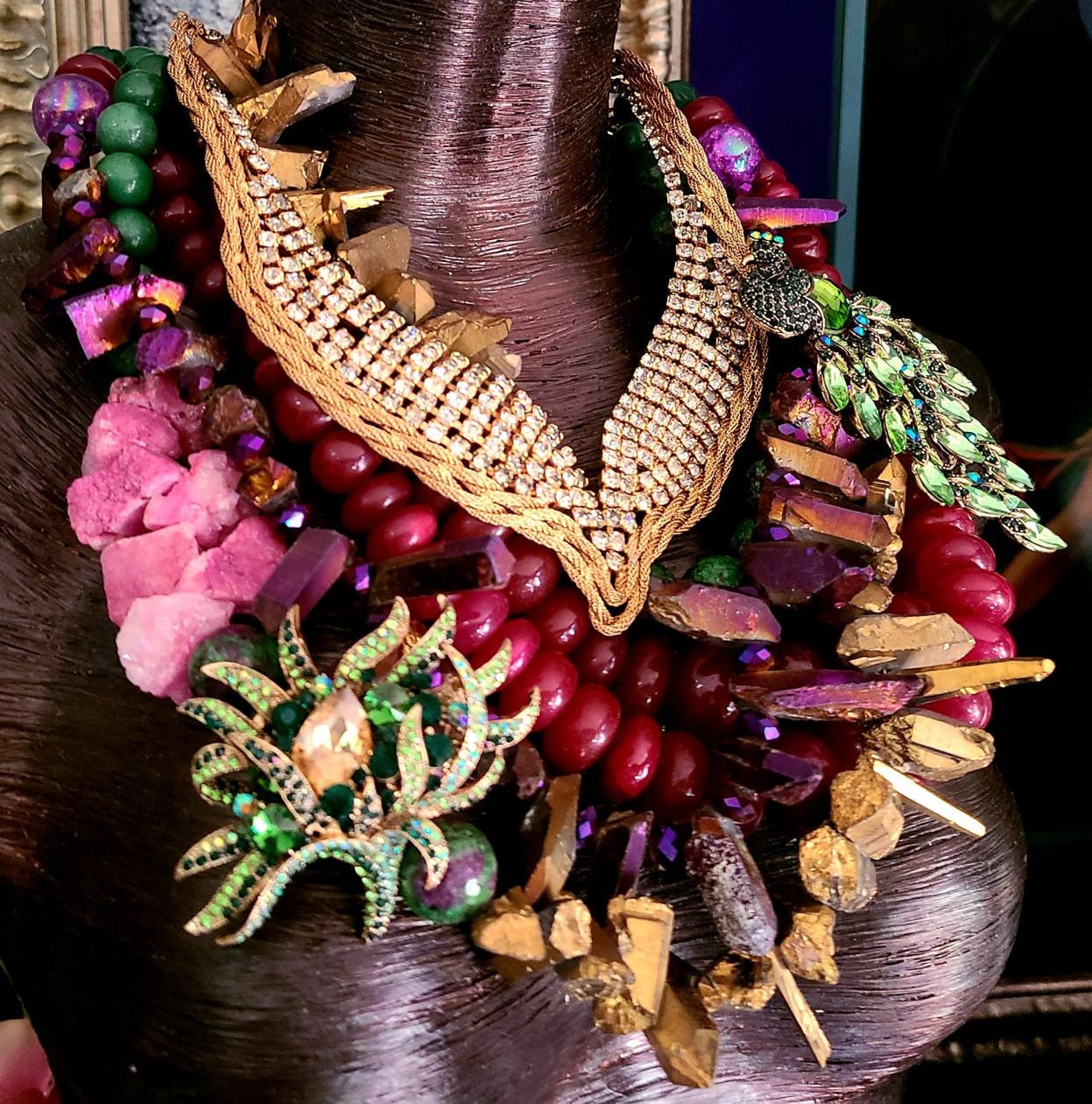 Exotic Gemstone Assemblage Statement Necklace KATROX Ruby - Etsy