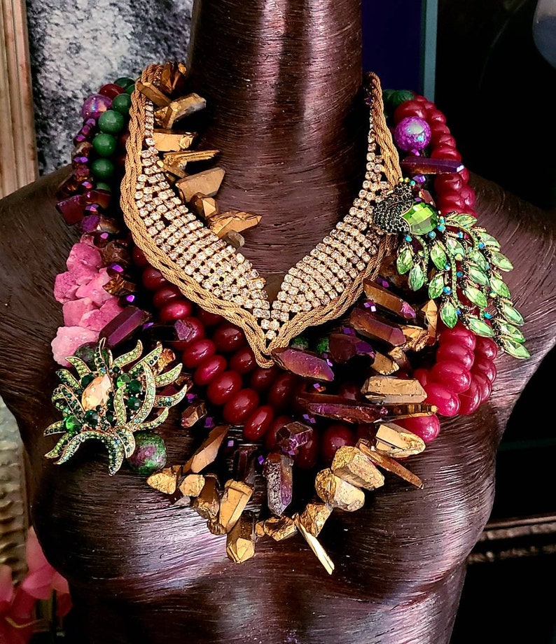 Exotic Gemstone Assemblage Statement Necklace KATROX Ruby - Etsy