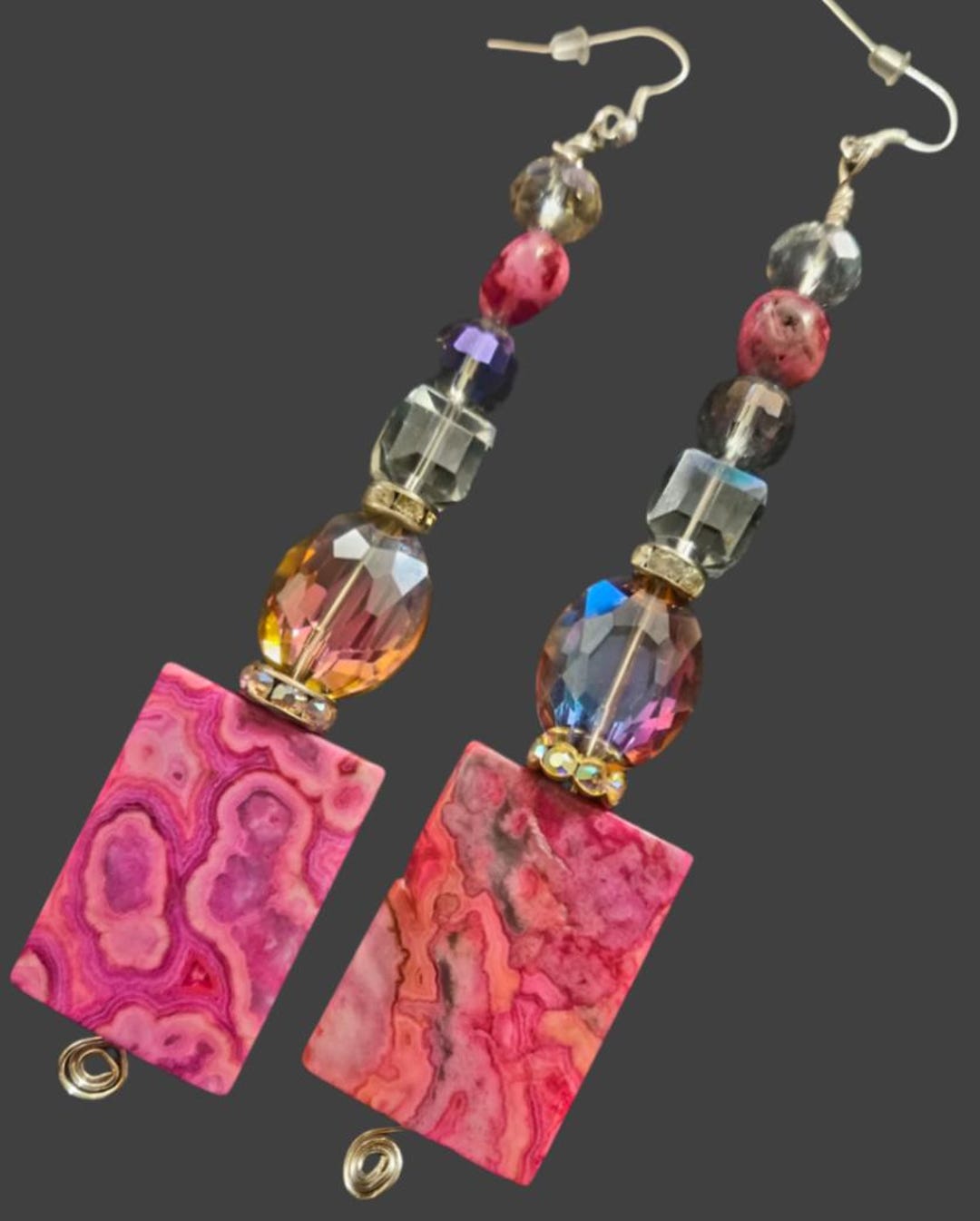 Hot Pink Crazy Lace and Crystal Shoulder Dusters, Bling Ear Candy for ...