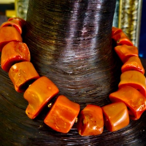 Orange Nugget Coral Statement Necklace, Bold Chunky Salmon Shell Neck ...