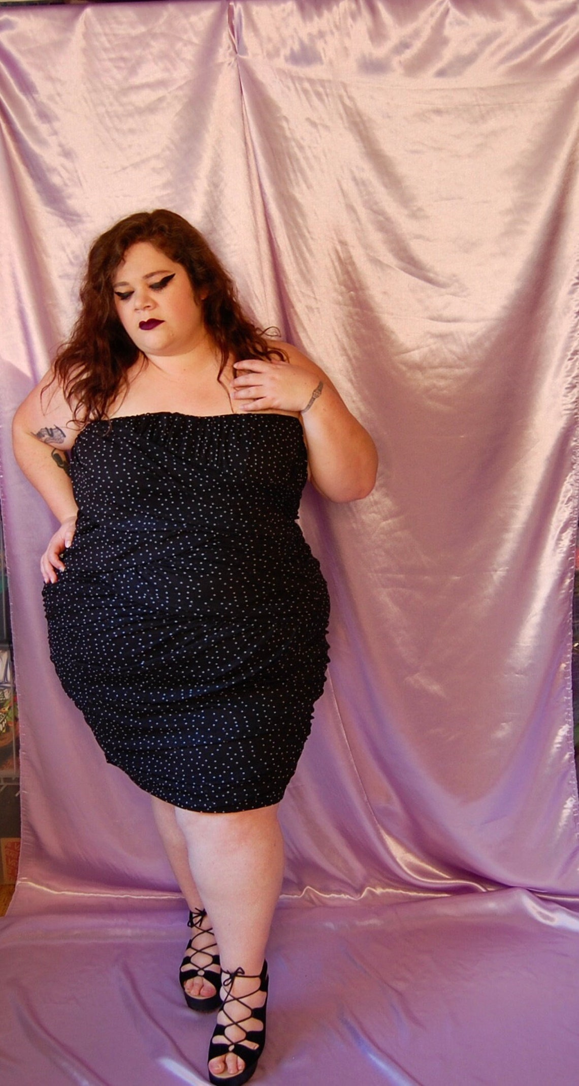Plus-size Party Goth // Y2K Early 2000s Torrid Polka Dot Ruched Mesh ...