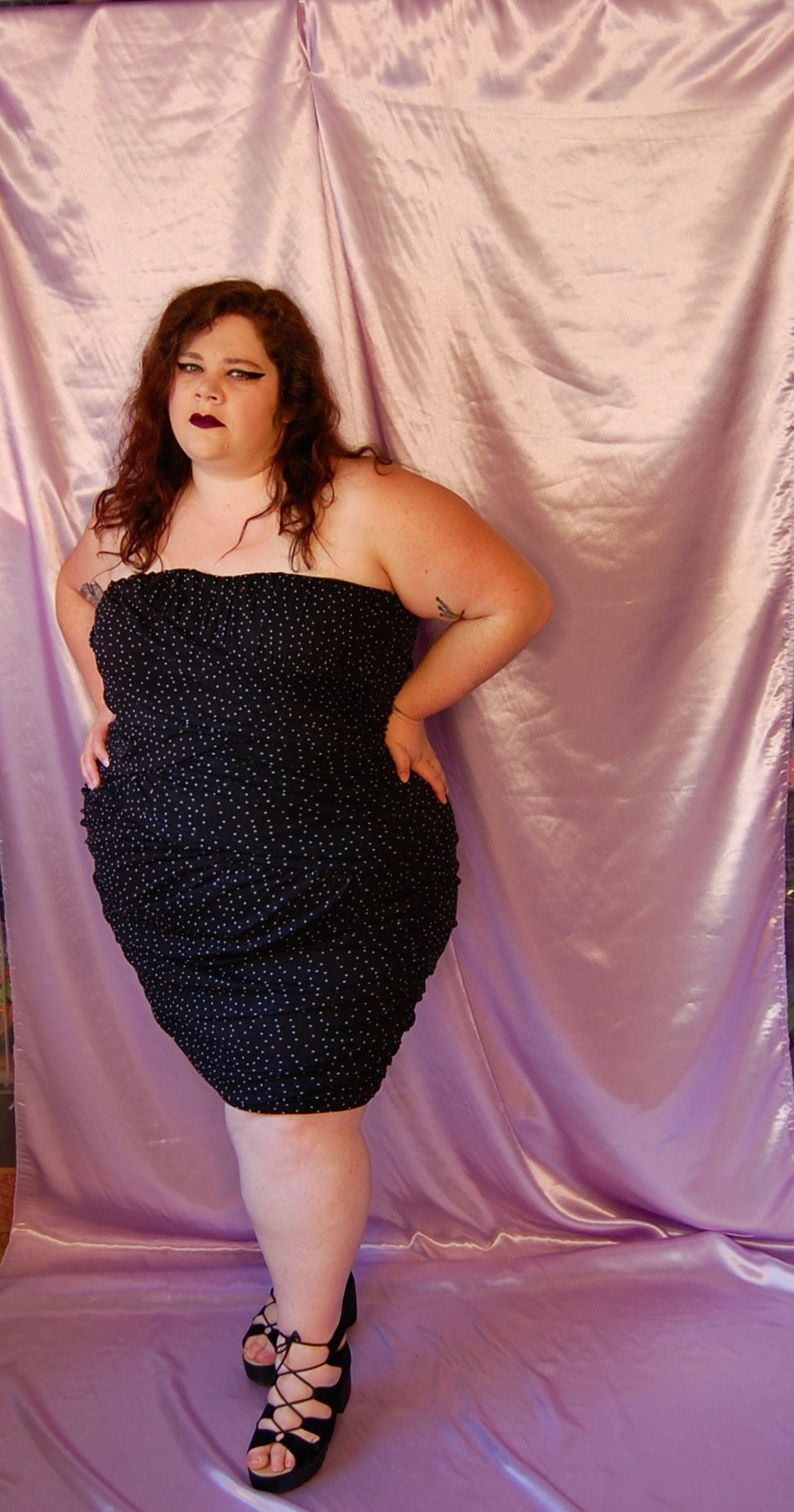Plus-size Party Goth // Y2K Early 2000s Torrid Polka Dot Ruched Mesh ...