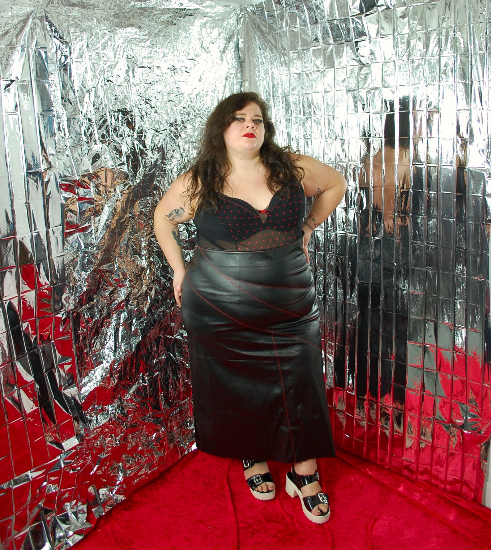 Plus-size Hot Goth Raver // 1990s Black Pleather Polyurethane Maxi ...