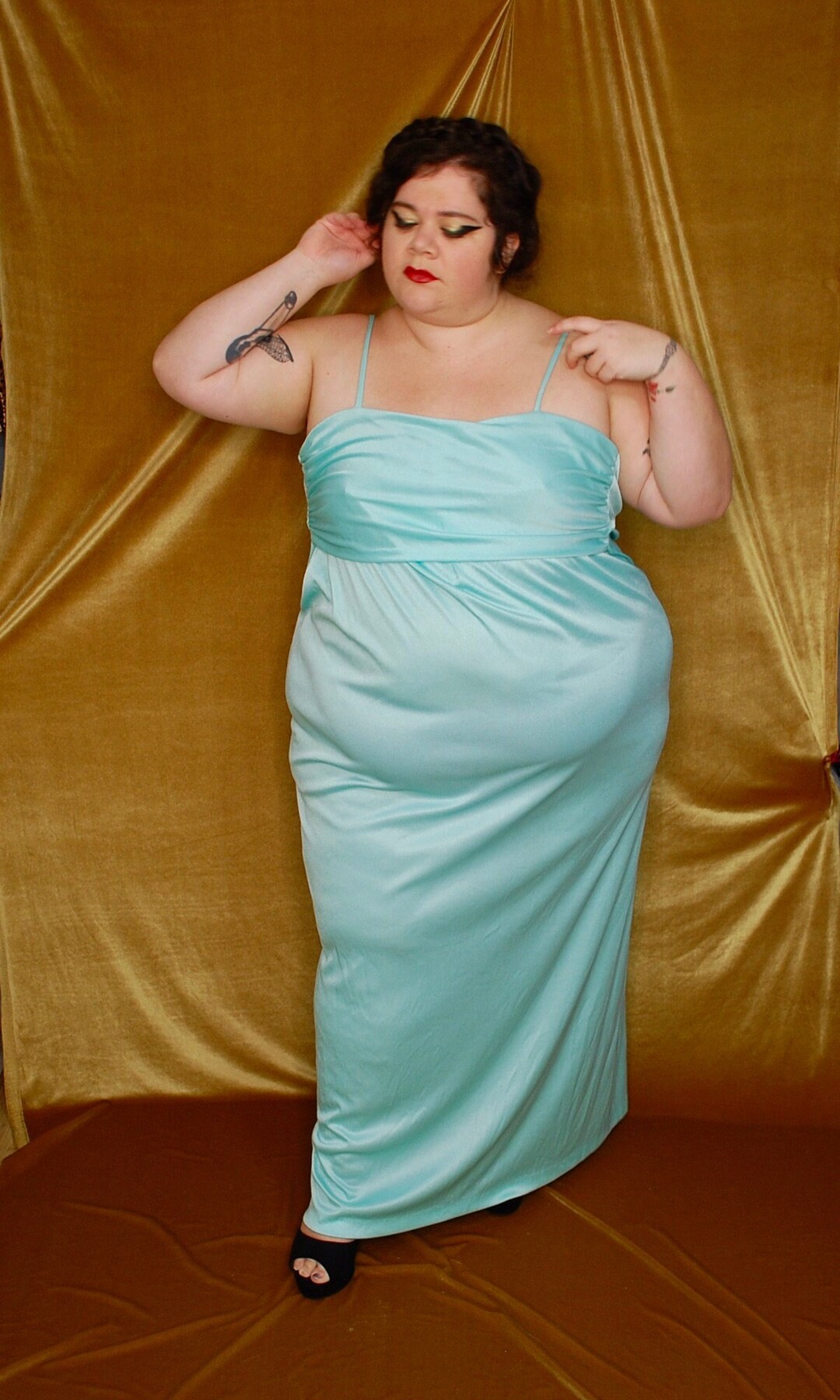 Plus-size Disco Dream Formal Wear // 1970s Handmade Sea Foam Green ...