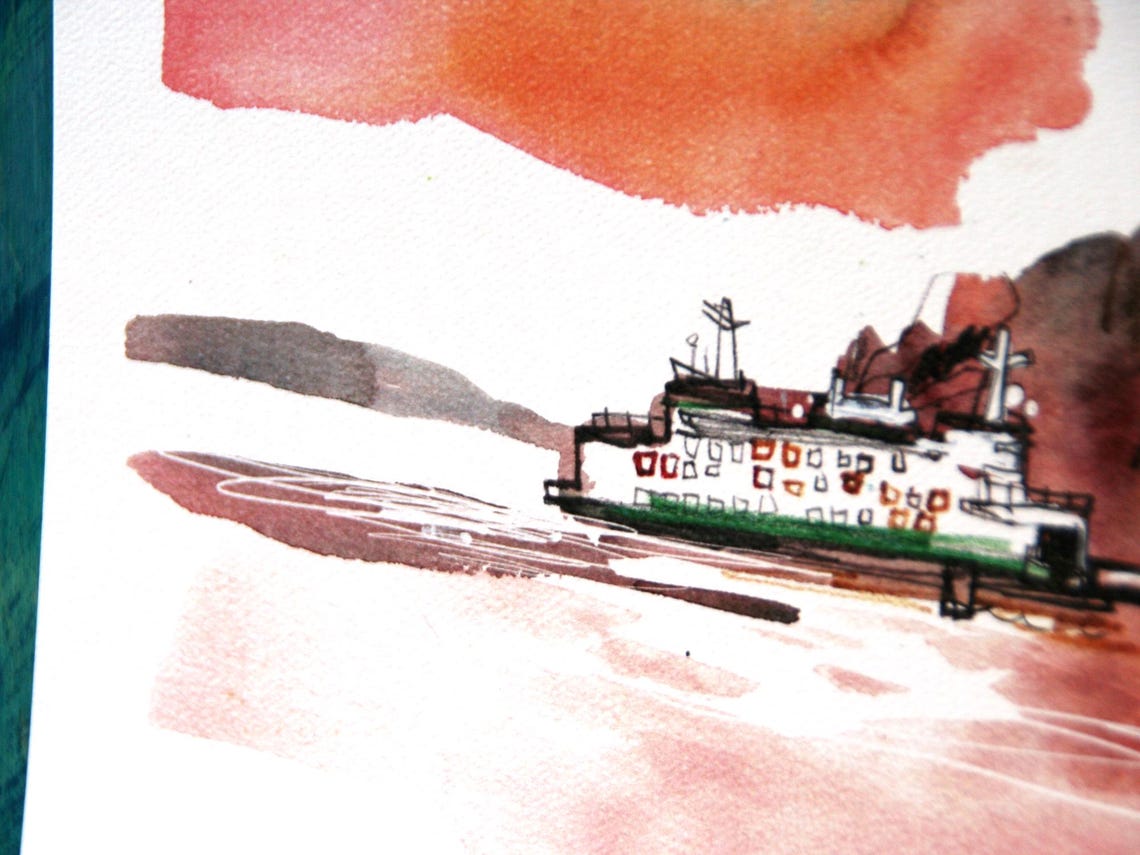 WASHINGTON STATE FERRY | West Seattle Watercolor | Puget Sound ...