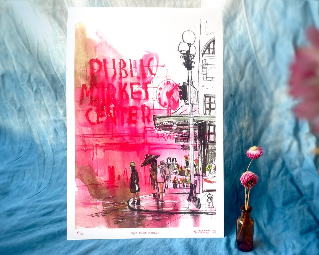 PIKE PLACE DRIZZLE | Seattle Illustration Art Print | 9 X 12 & 12 X 18 ...