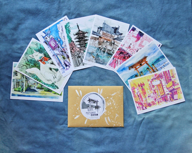 POSTCARDS FROM JAPAN Set of 8 Illustrated Postcards Tokyo | Etsy
