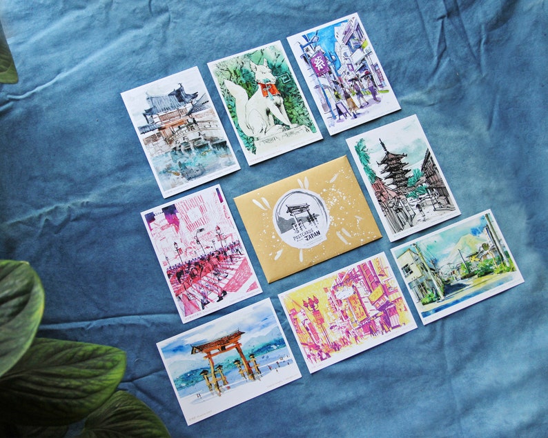 POSTCARDS FROM JAPAN | Set of 8 Illustrated Postcards | Tokyo, Kyoto ...
