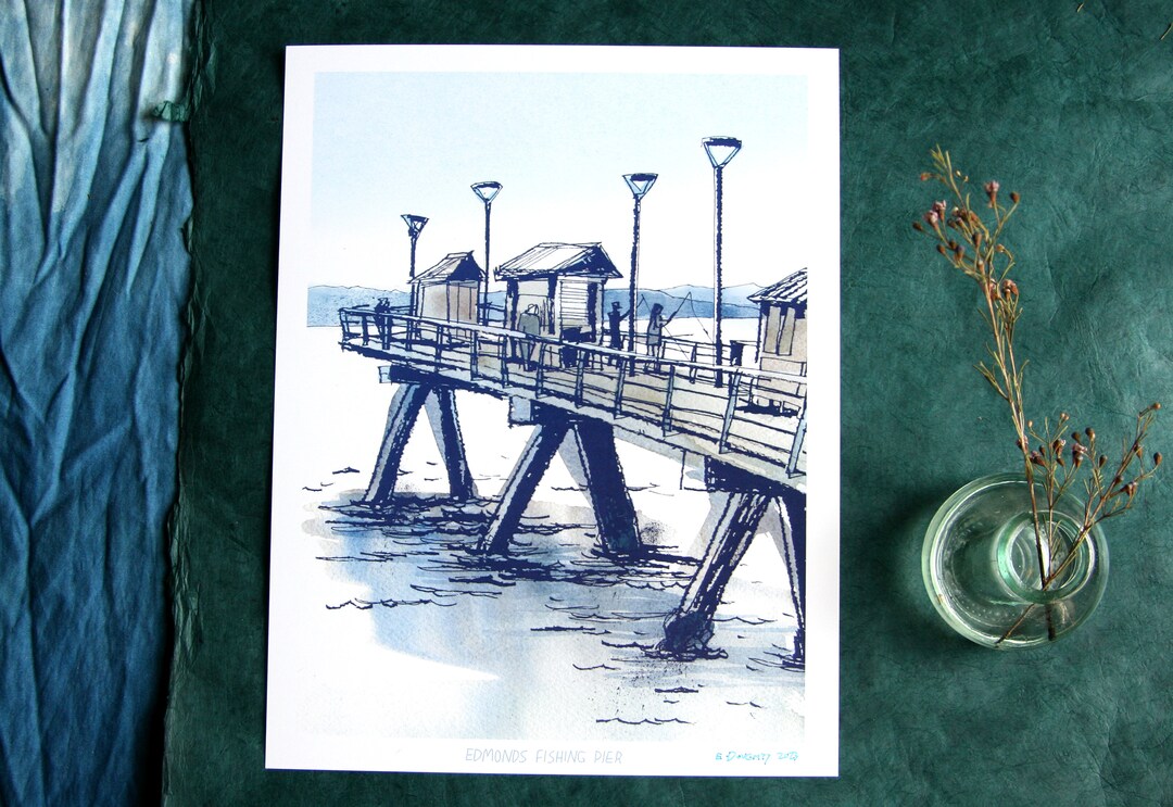 EDMONDS FISHING PIER | Edmonds, Wa | Watercolor Illustration | Limited ...