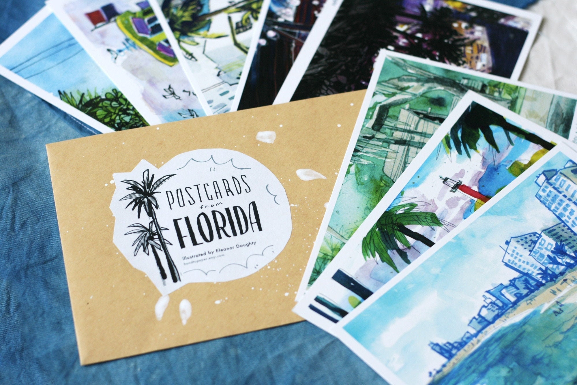 POSTCARDS FROM FLORIDA set of 8 illustrated postcards | Etsy