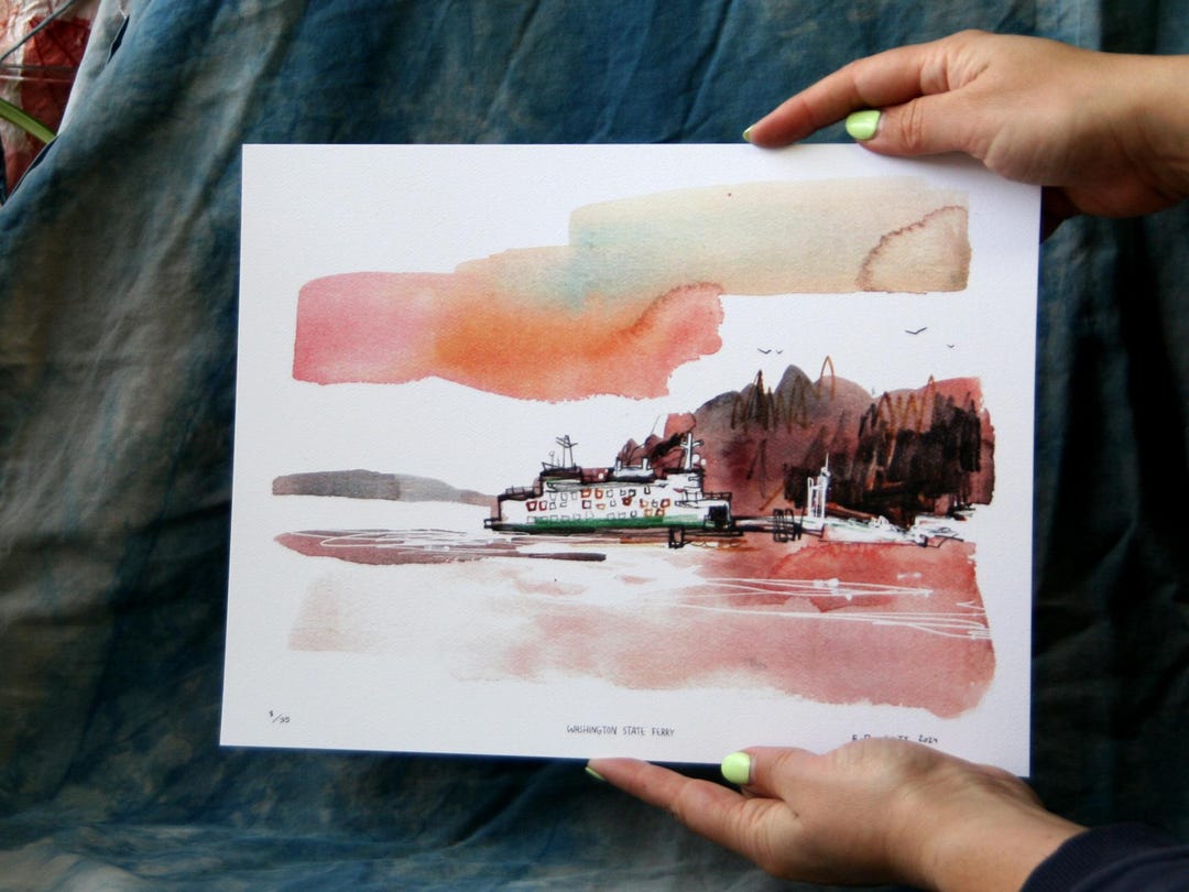 WASHINGTON STATE FERRY | West Seattle Watercolor | Puget Sound ...