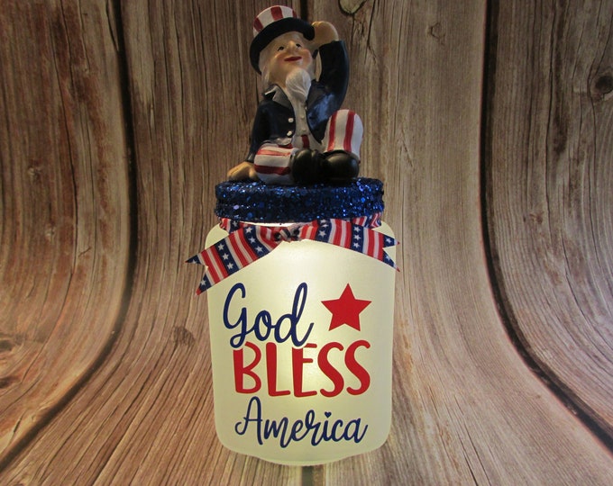 Fourth of July Uncle Sam God Bless America Jar Light- Tiered Tray Light ...