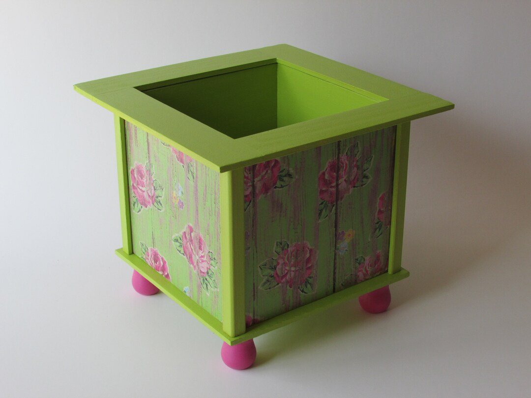 Rustic Pink Lime Green Planter Box - Paint Stick Planter Box - Rustic ...